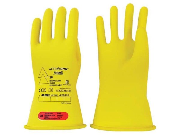 Class 0 Rubber Insulating Gloves - Up to 1000V, 11" Cuff